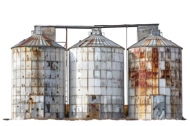A Group of Metal Silo Structures Sit Side by Side, Often Used for Grain ...