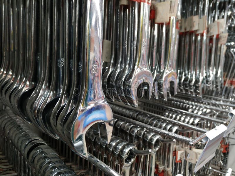 Group of Metal Wrenches Equipment Tool.set of Metal Wrenches on Shelf ...