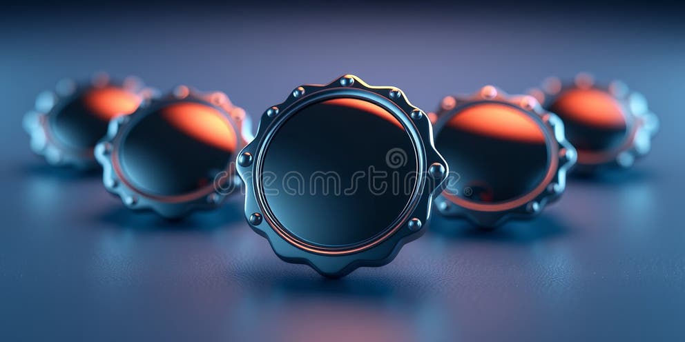 A Group of Metallic Bottle Caps Arranged on a Reflective Surface with ...