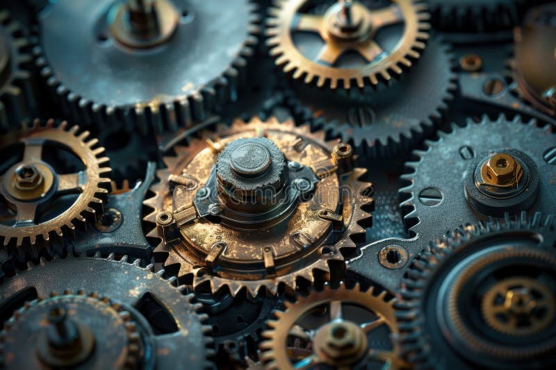 Complex System of Interlocking Gears Working Together in Perfect ...