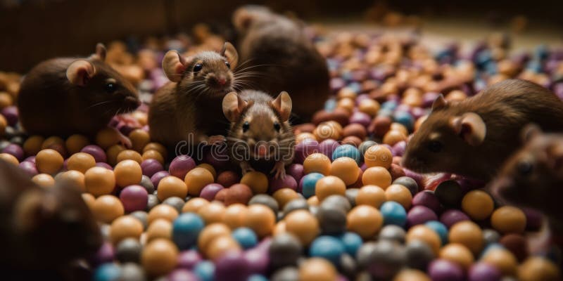 A Group of Mice in a Box with Multi-colored Dragee Candies, AI Stock ...