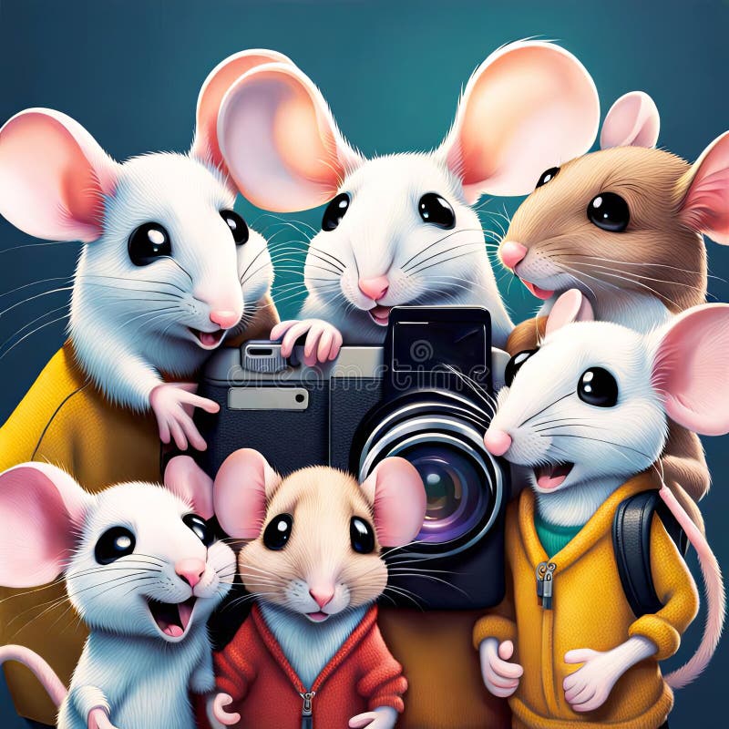 Group of Mice Posing with a Camera Stock Illustration - Illustration of ...