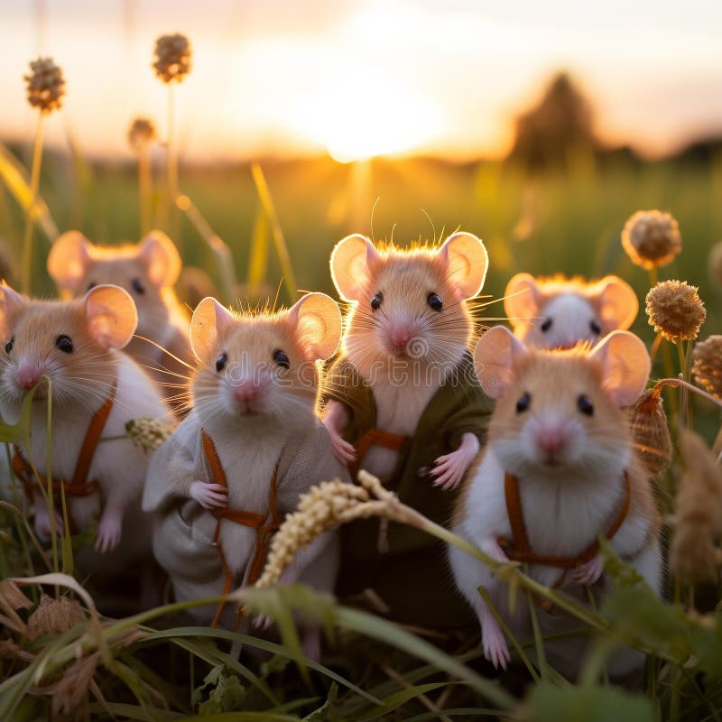 A Group of Mice Scurrying Across a Field of Grass. Stock Illustration ...