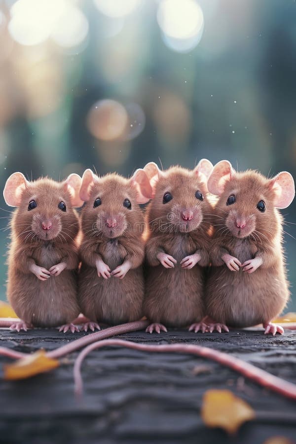 A Group of Mice Sitting on Top of a Wooden Table, Waiting or Observing ...