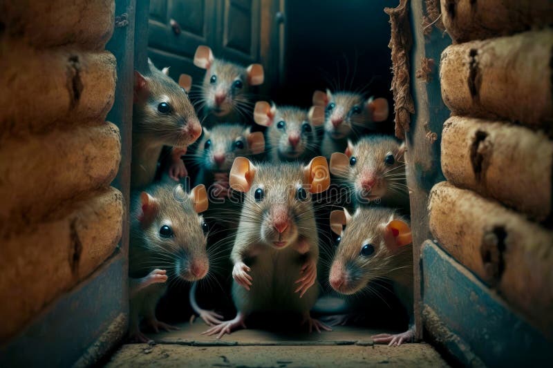 Group of Mice with Their Heads Stuck in the Middle of the Picture ...