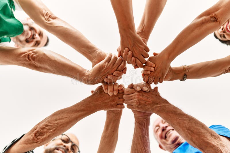 Group of Middle Age Friends with Hands Together Stock Photo - Image of ...