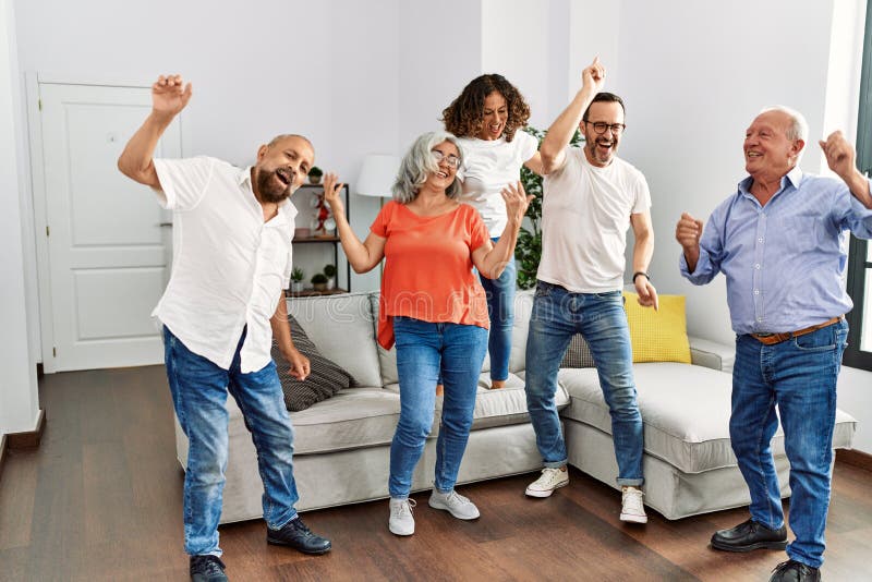 Group of Middle Age Friends Having Party Dancing at Home Stock Image ...