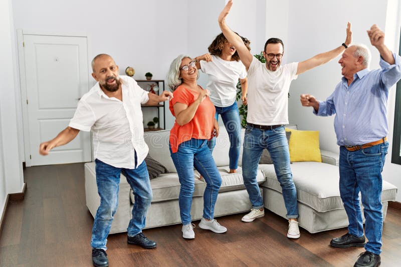 Group of Middle Age Friends Having Party Dancing at Home Stock Photo ...