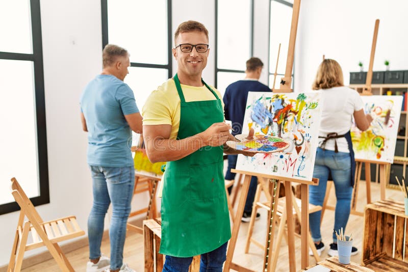 Group of Middle Age Paint Students Drawing at Art Studio Stock Image ...
