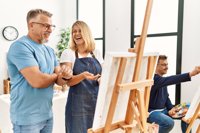 Group of Middle Age Paint Students Drawing at Art Studio Stock Image ...