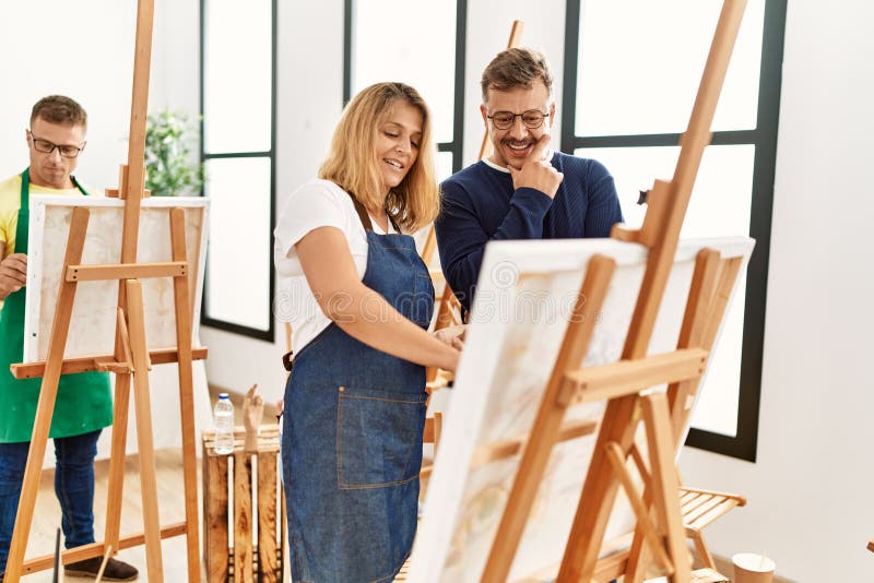 Group of Middle Age Paint Students Drawing at Art Studio Stock Photo ...