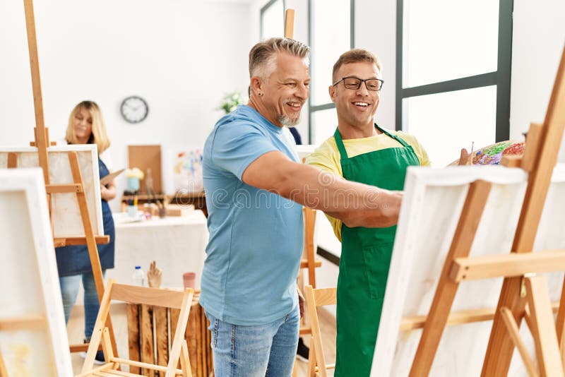 Group of Middle Age Paint Students Drawing at Art Studio Stock Image ...