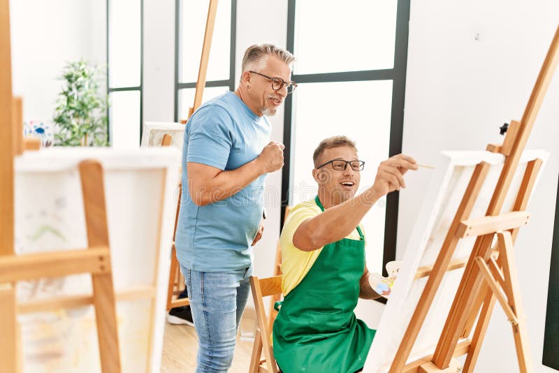 Group of Middle Age Paint Students Drawing at Art Studio Stock Image ...