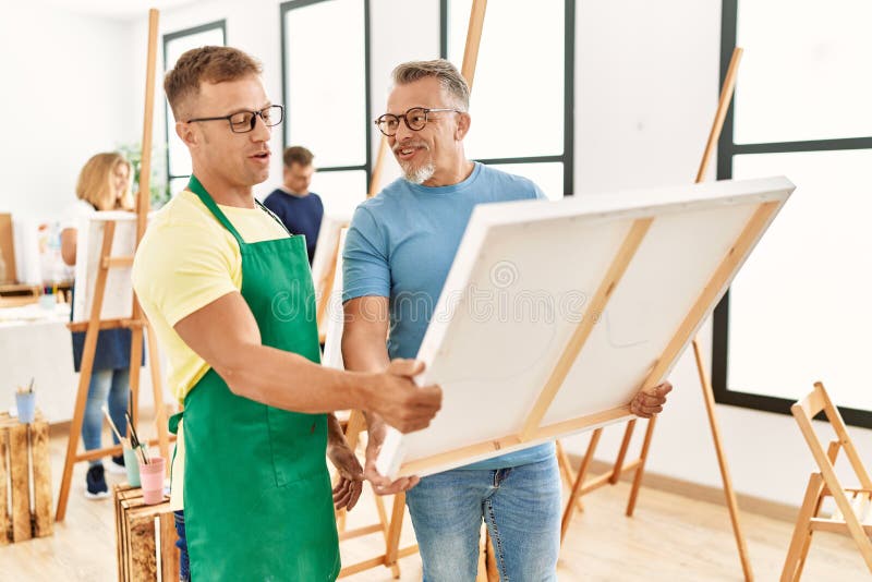 Group of Middle Age People Drawing at Art Studio Stock Photo - Image of ...