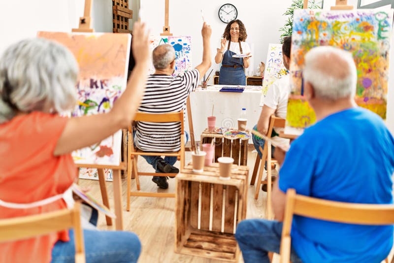 Group of Middle Age Students Having Draw Lesson at Art Studio Stock ...