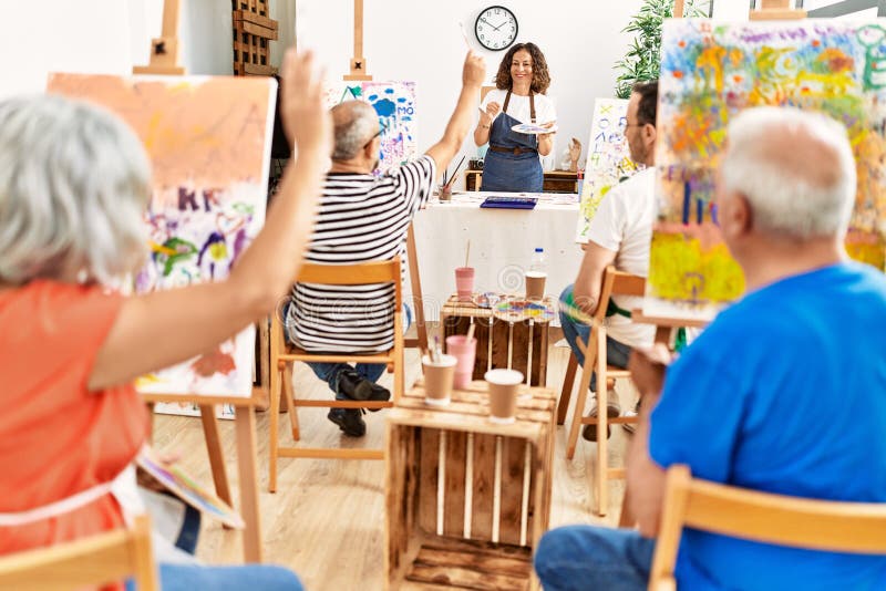 Group of Middle Age Students Having Draw Lesson at Art Studio Stock ...