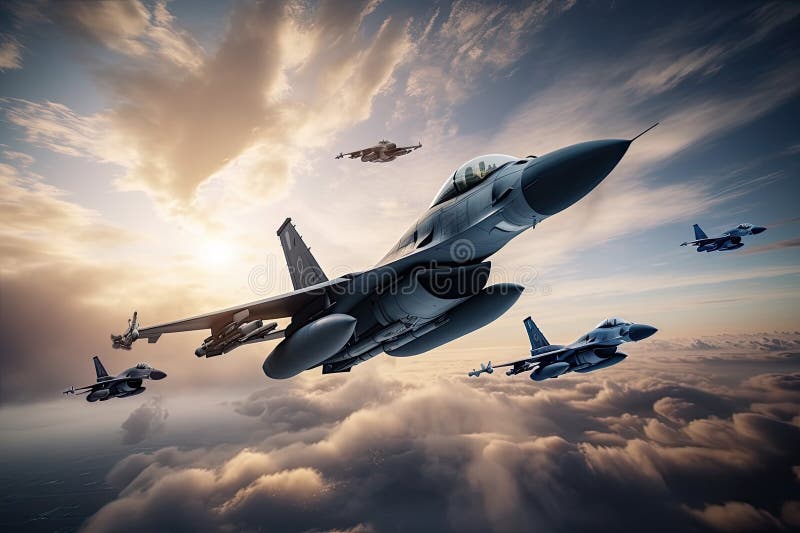 Group of Military Fighter Jets Stock Illustration - Illustration of ...
