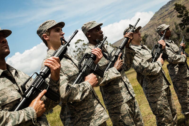 Group of Military Soldiers Standing with Rifles Stock Photo - Image of ...