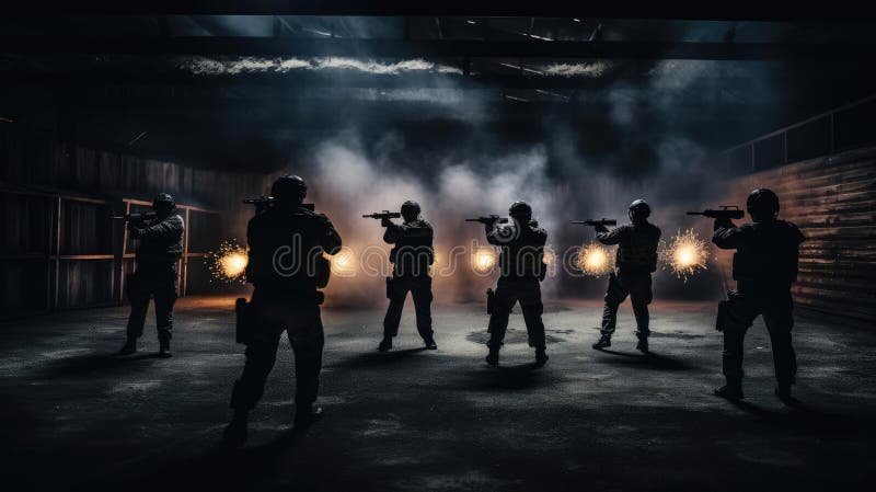 A Group of Military with Weapons Training at Night Stock Image - Image ...