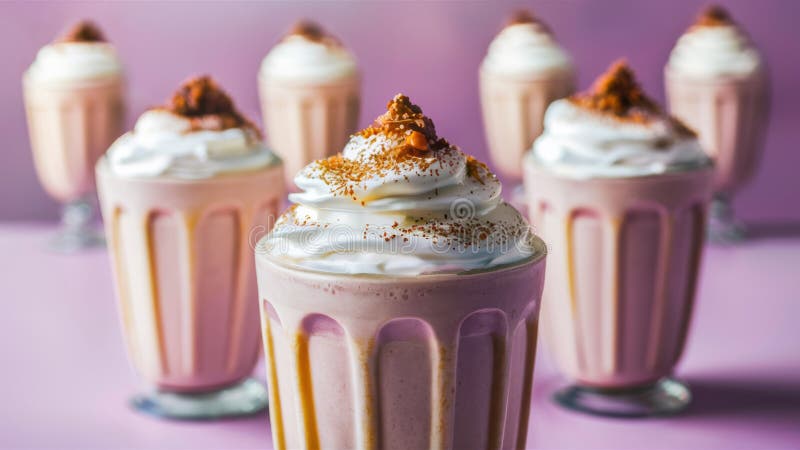 A Group of Milkshakes with Whipped Cream and Toppings on a Table, AI ...