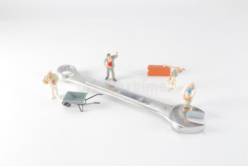 A Group of Min Figure Repairing the Tool Stock Image - Image of little ...