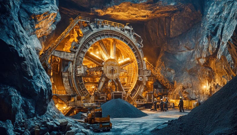 Group of Miners Working in a Large Cave Stock Image - Image of ...