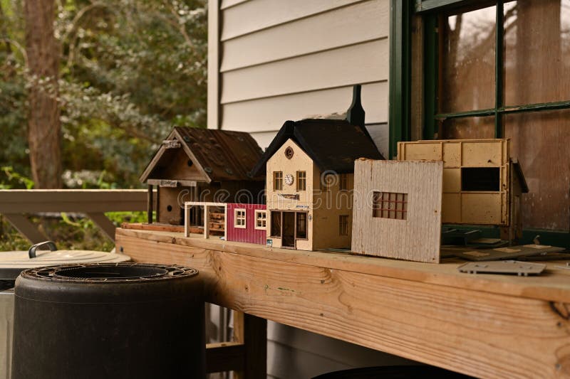 Group of Miniature Buildings on a Table, Brightly Colored and ...