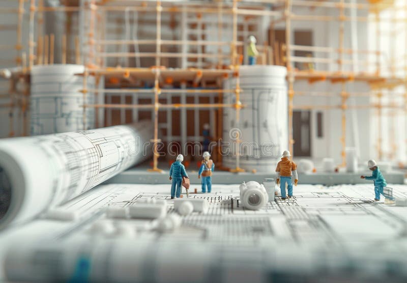 A Group of Miniature Construction Workers are Working on a Miniature ...