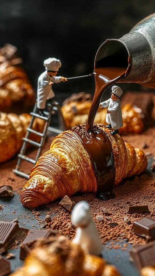 A Group of Miniature Pastry Chefs Prepare a Chocolate Croissant Stock ...