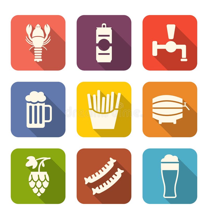 Group Minimal Colorful Icons of Beers and Snacks Stock Vector ...