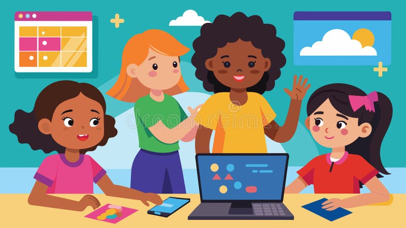 A Group of Minority Girls Excitedly Experimenting with Different Design ...