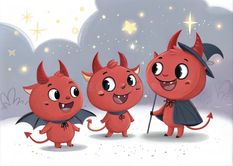 A Group of Mischievous and Playful Little Red Devils Characters in ...