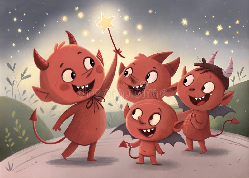 A Group of Mischievous and Playful Little Red Devils Characters in ...