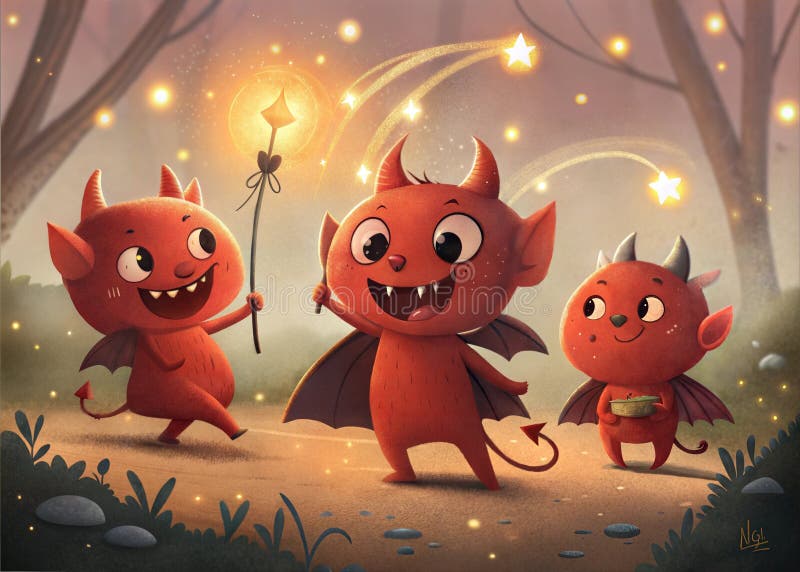 A Group of Mischievous and Playful Little Red Devils Characters in ...