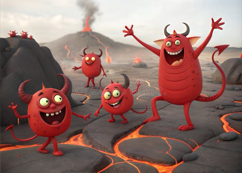 A Group of Mischievous and Playful Little Red Devils Characters in ...