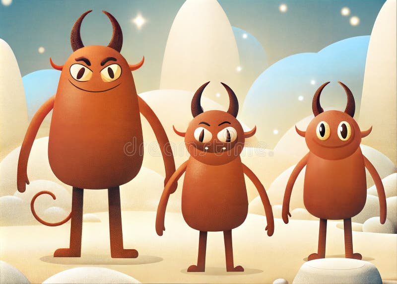 A Group of Mischievous and Playful Little Red Devils Characters in Cartoon Art Style. AI ...