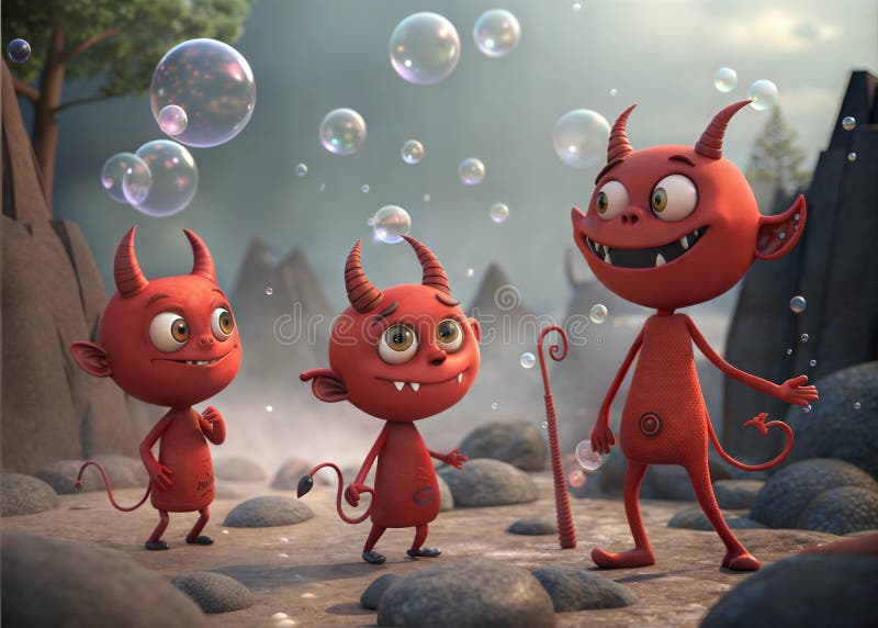 A Group of Mischievous and Playful Little Red Devils Characters in ...
