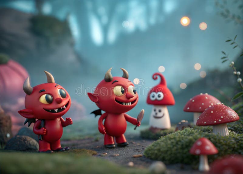 A Group of Mischievous and Playful Little Red Devils Characters in ...