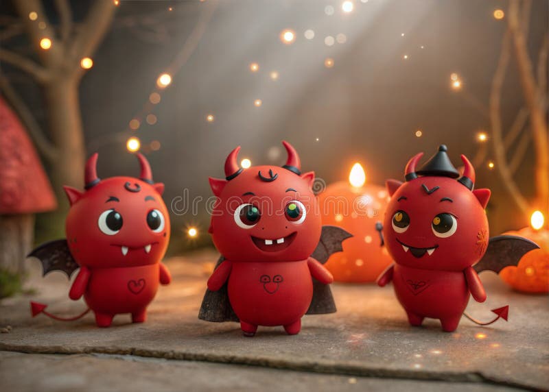 A Group of Mischievous and Playful Little Red Devils Characters in ...