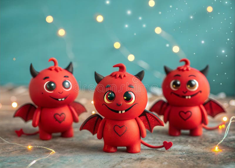 A Group of Mischievous and Playful Little Red Devils Characters in ...