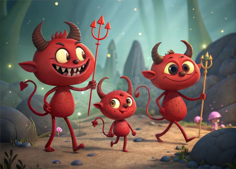 A Group of Mischievous and Playful Little Red Devils Characters in ...
