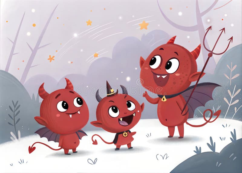 A Group of Mischievous and Playful Little Red Devils Characters in ...