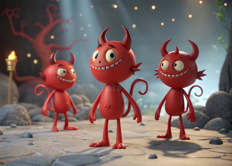 A Group of Mischievous and Playful Little Red Devils Characters in ...