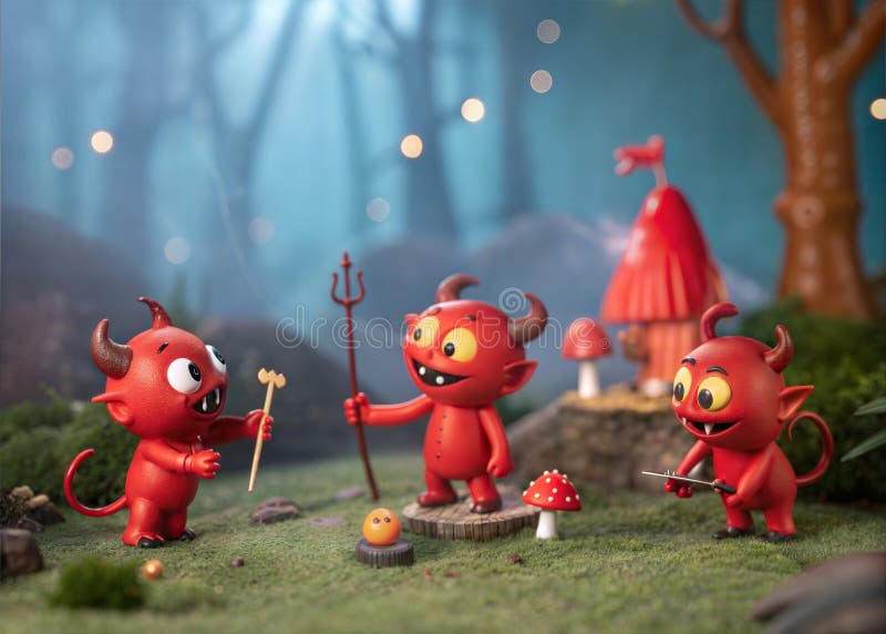 A Group of Mischievous and Playful Little Red Devils Characters in ...