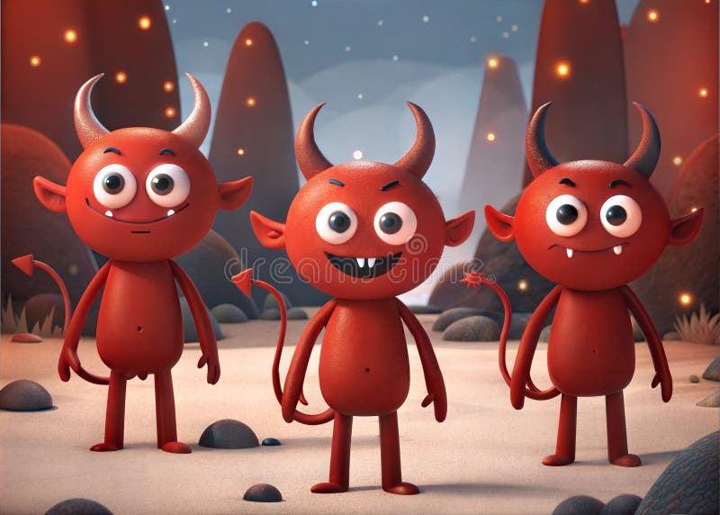 A Group of Mischievous and Playful Little Red Devils Characters in ...