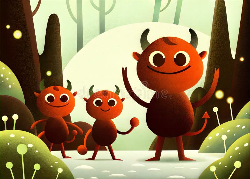 A Group of Mischievous and Playful Little Red Devils Characters in ...