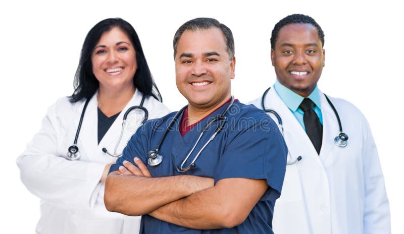 Mixed Race Female and Male Doctors Isolated on White Stock Image ...