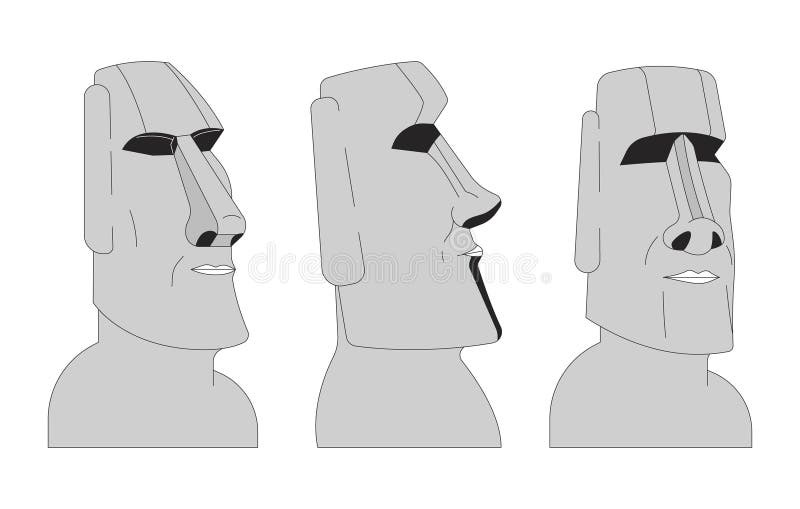 Group of Moai Statues Black and White 2D Line Cartoon Objects Set Stock ...