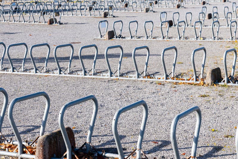Group of Modern Bike Racks in Bracket Shape on a Large Public Parking ...