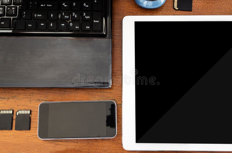 Group of Modern Electronic Devices, Computer Laptop, Digital Tablet and ...